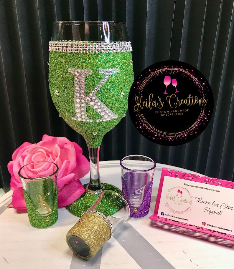 Keila's Original Rhinestone Monogram Wine Glass - Etsy