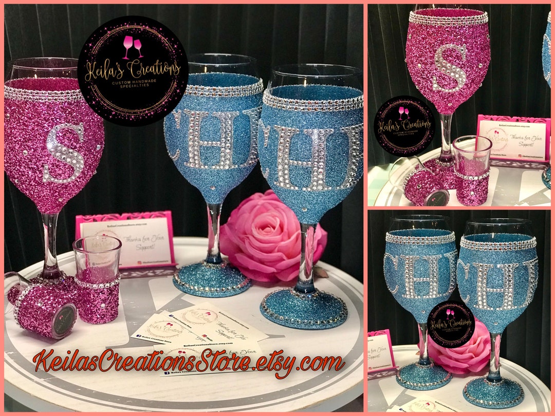 Keila's Original Rhinestone Monogram Wine Glass - Etsy