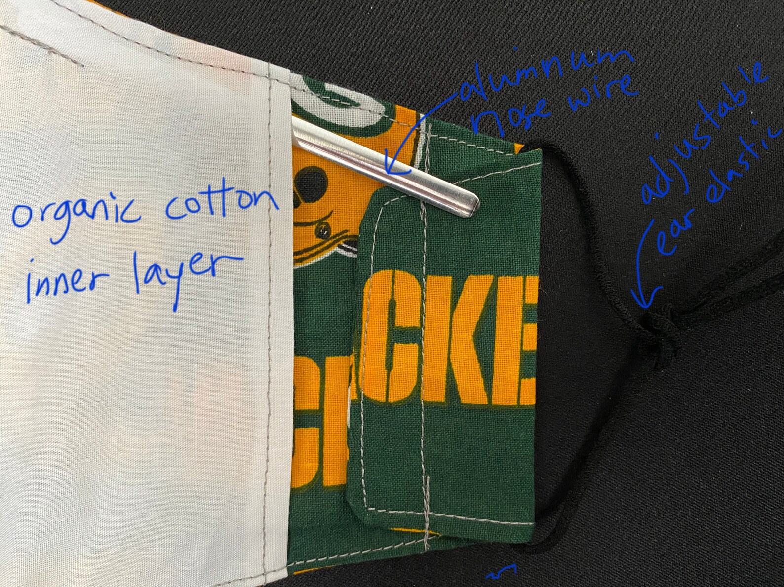 Green Bay PACKERS NFL fabric Face Mask PM2.5 filter and nose | Etsy