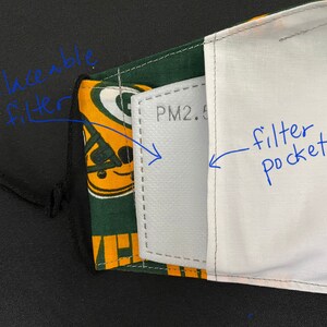 Green Bay PACKERS NFL Fabric Face Mask, PM2.5 Filter and Nose Wire ...
