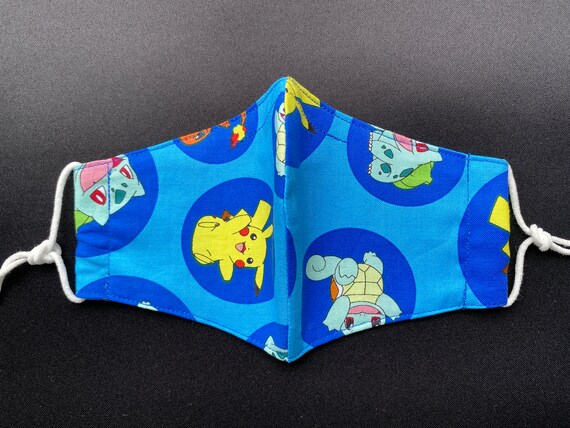KIDS Pokemon Pikachu Face Mask Washable 100% Cotton With | Etsy