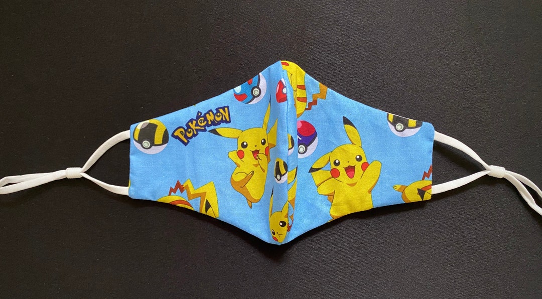 Kids Pikachu Face Mask, NEW DESIGN, 100% Cotton With Filter Pocket ...