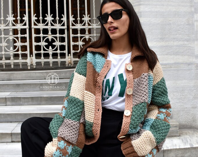 Harry Styles Knit Oversized Cardigan Sweater-colourblock Patchwork ...