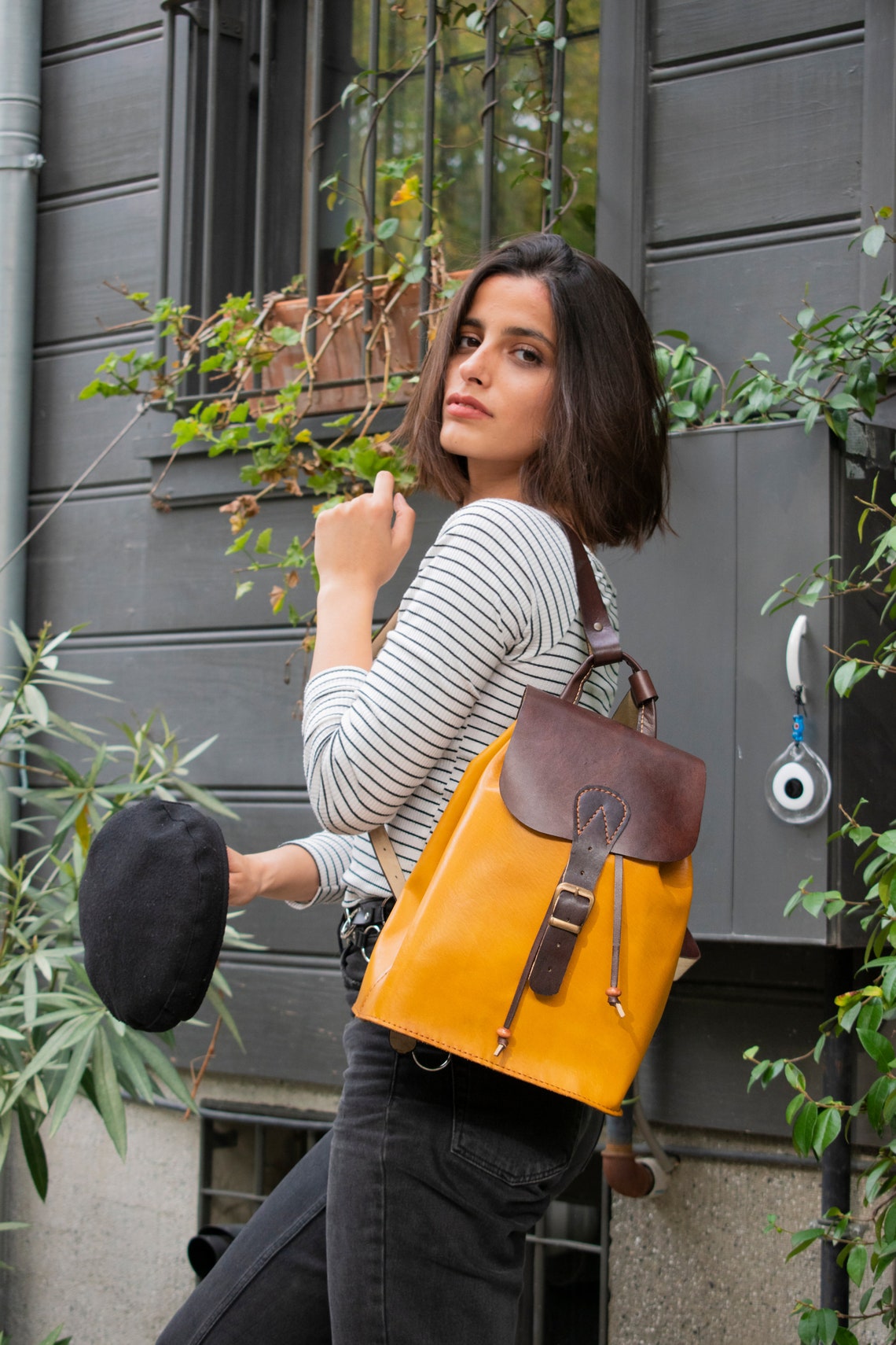 Leather Backpack genuine leather backpack womens mustard | Etsy