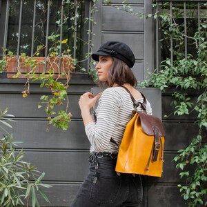 Leather Backpack genuine leather backpack womens mustard | Etsy