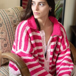 Pink Dreams Cardigan, Hand Knit Pink Sweater, Fluffy Cardigan, Soft ...