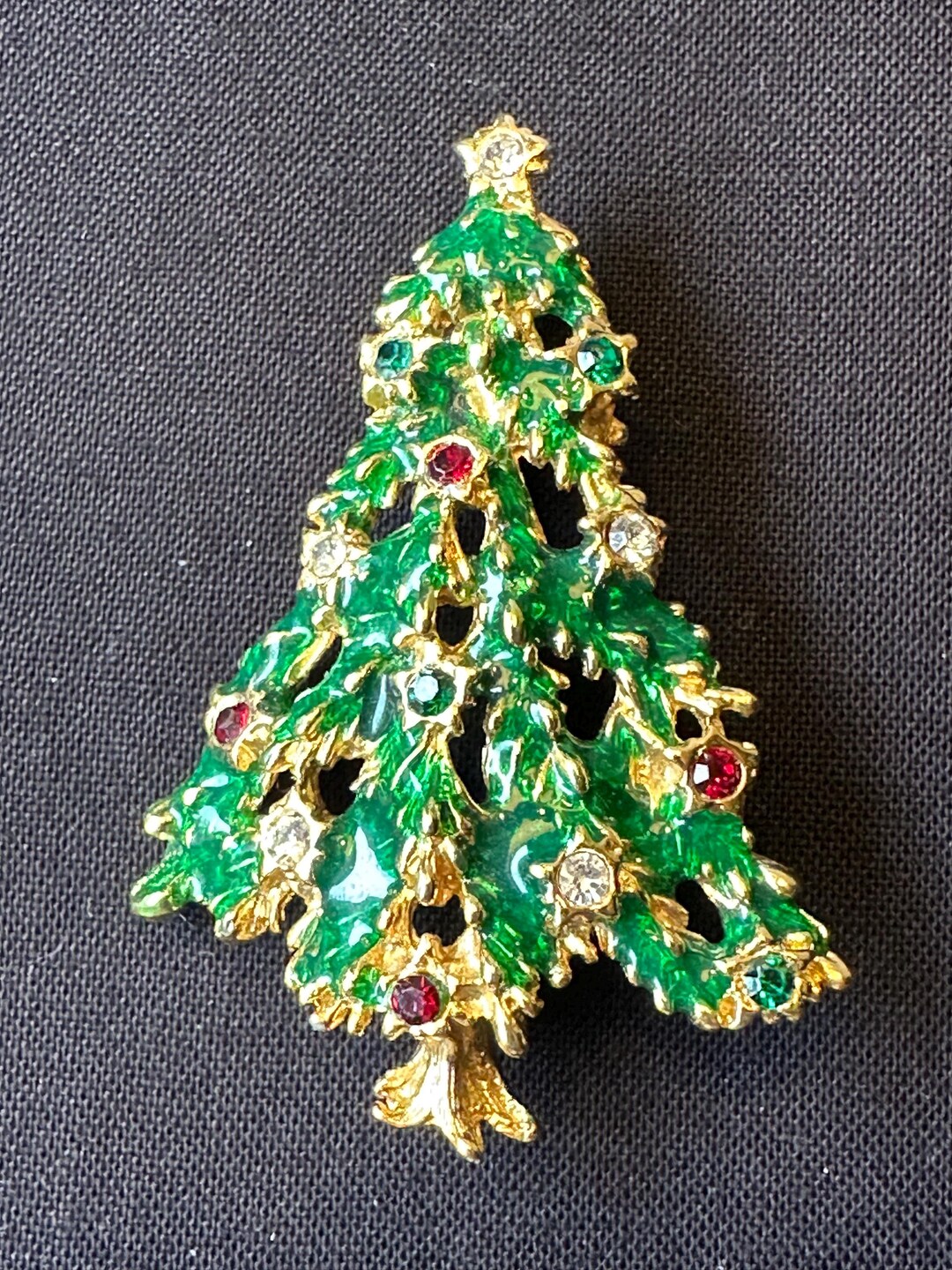 Vintage Christmas Tree Pin With Ornament Gemstones - Etsy