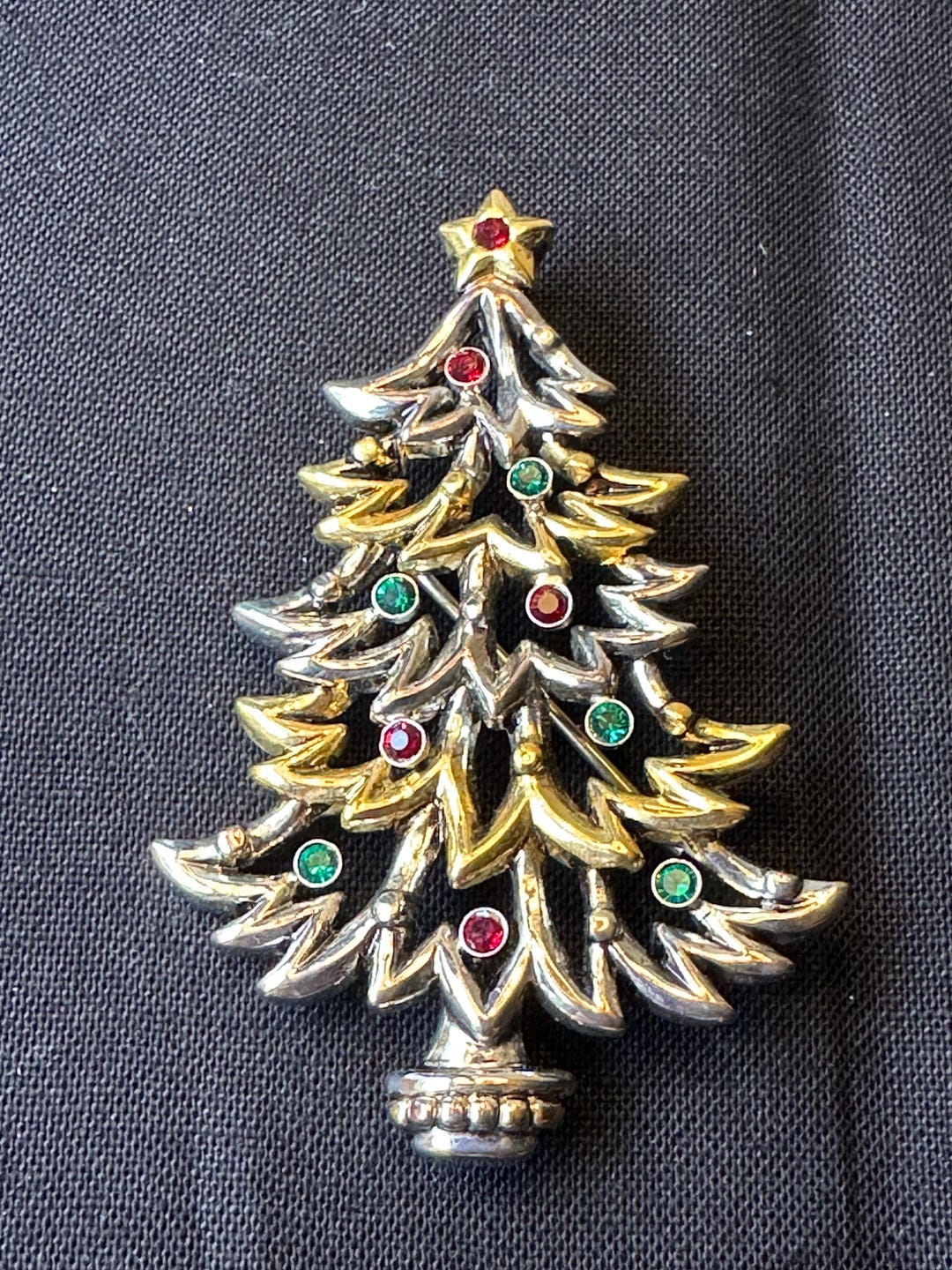 Vintage Signed Silver and Gold Christmas Tree Pin With Colorful ...