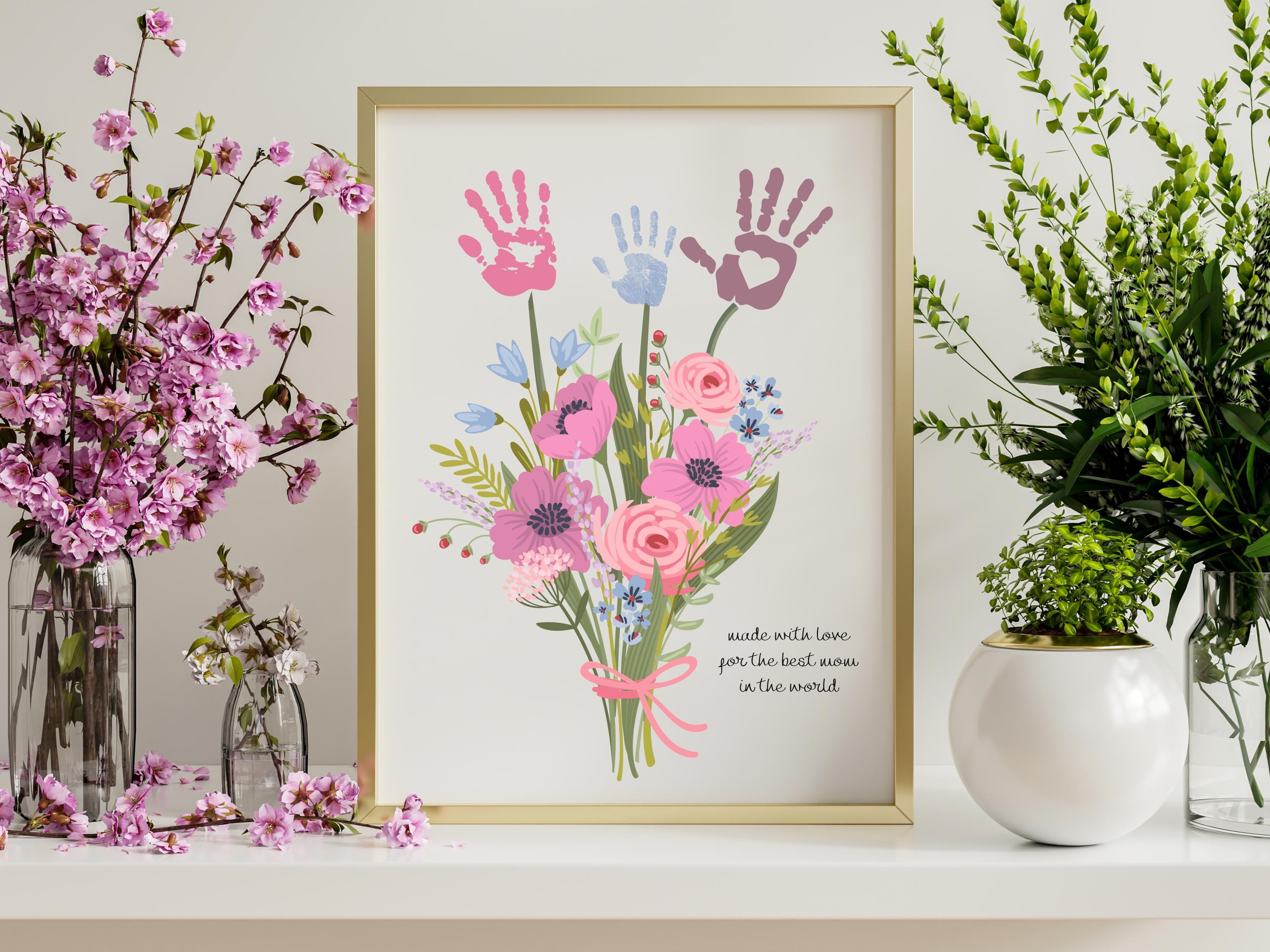 Mother's Day Craft Handprint Floral Bouquet Printable Art, Birthday ...