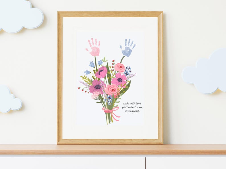 Mother's Day Craft Handprint Floral Bouquet Printable Art, Birthday ...