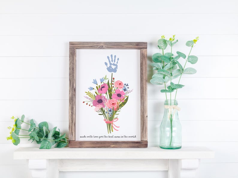 Mother's Day Craft Handprint Floral Bouquet Printable Art, Birthday ...