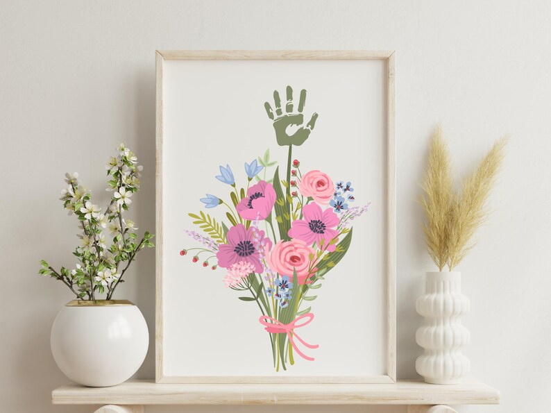 Mother's Day Craft Handprint Floral Bouquet Printable Art, Birthday ...