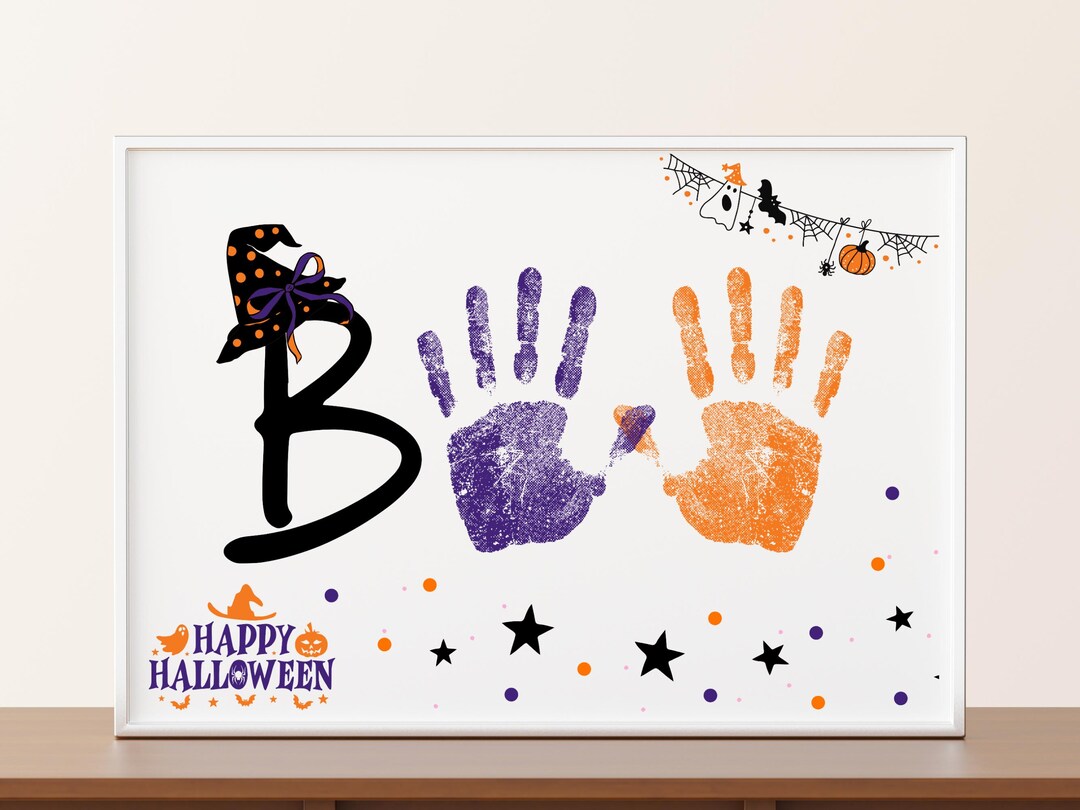 Printable Halloween Handprint Art, DIY Handprint Craft for Kids, Ghost ...
