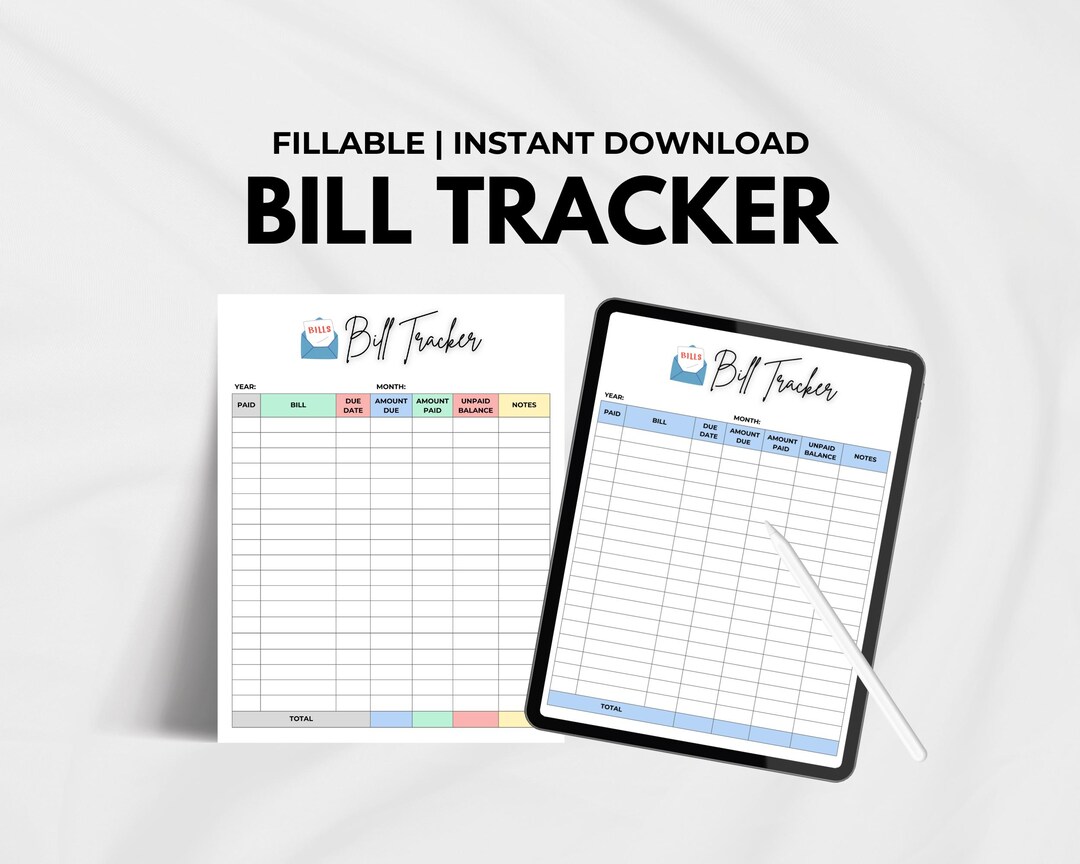 FILLABLE Monthly Bill Tracker Digital Printable, Bill Tracker Planner ...