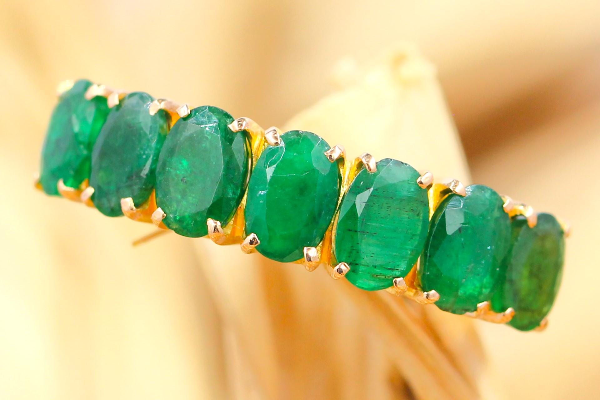 2.45 Carat Natural Green Emerald 18K Yellow Gold Engagement Ring Size 9 ...