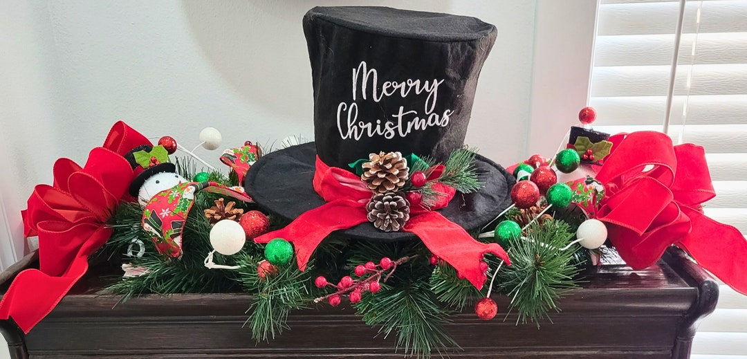 Snowman Hat Centerpiece Snowman Black Hat Christmas Centerpiece Winter ...
