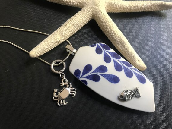 Blue & White Ceramic Pottery Shard Pendant Charm Necklace and - Etsy
