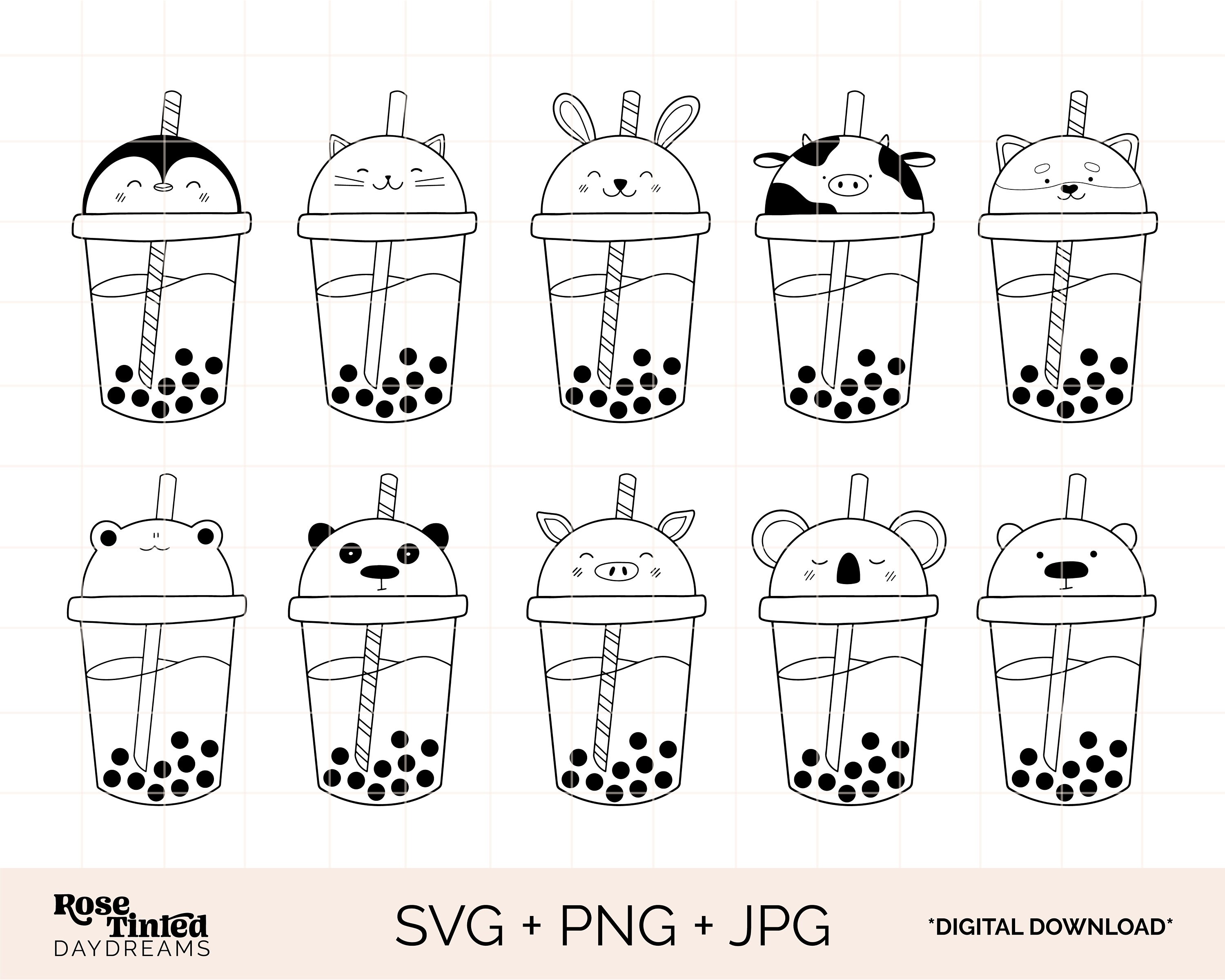 10 Animal Cup Boba Tea SVG Bubble Tea SVG Boba SVG | Etsy