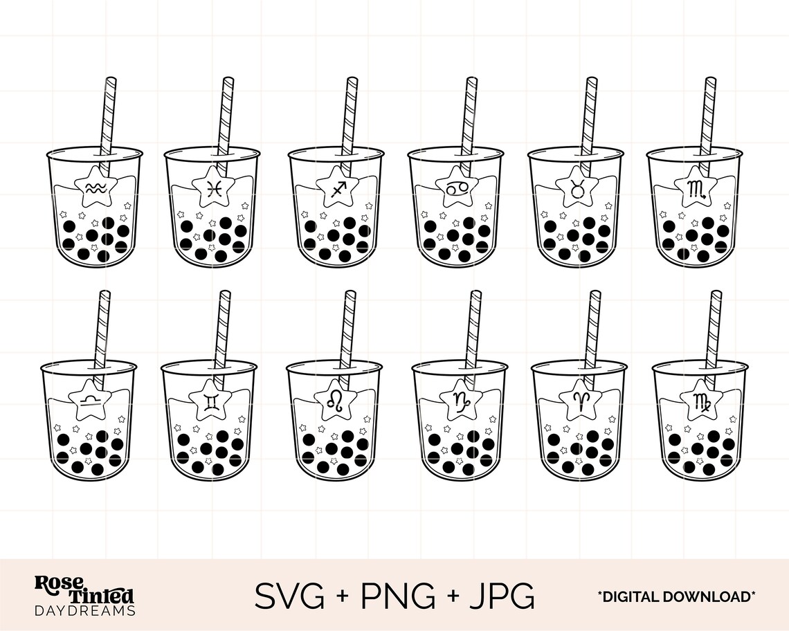 Zodiac Sign Bubble Tea SVG Bundle Zodiac Boba SVG Cute - Etsy