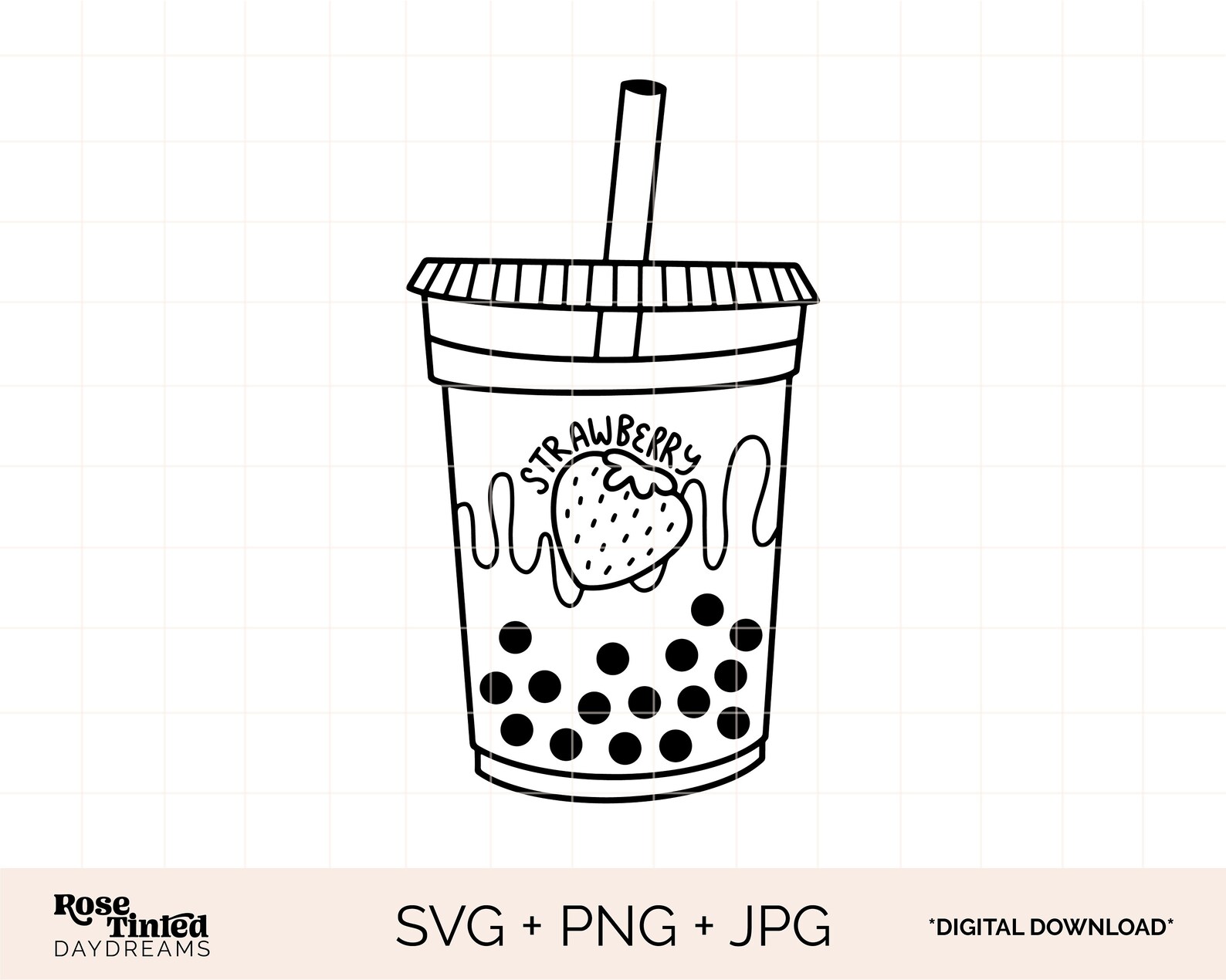 Strawberry Bubble Tea SVG Hand Drawn Boba SVG Strawberry - Etsy
