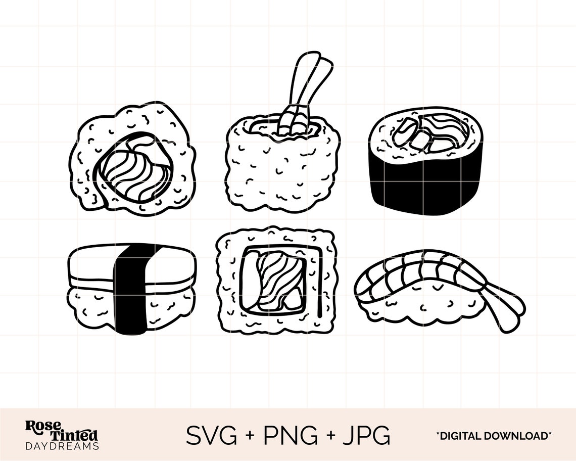 6 Piece Sushi SVG Assorted Sushi Roll SVG Sushi Roll SVG | Etsy