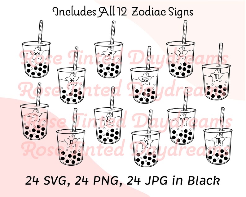 Zodiac Sign Bubble Tea SVG Bundle Zodiac Boba SVG Cute | Etsy