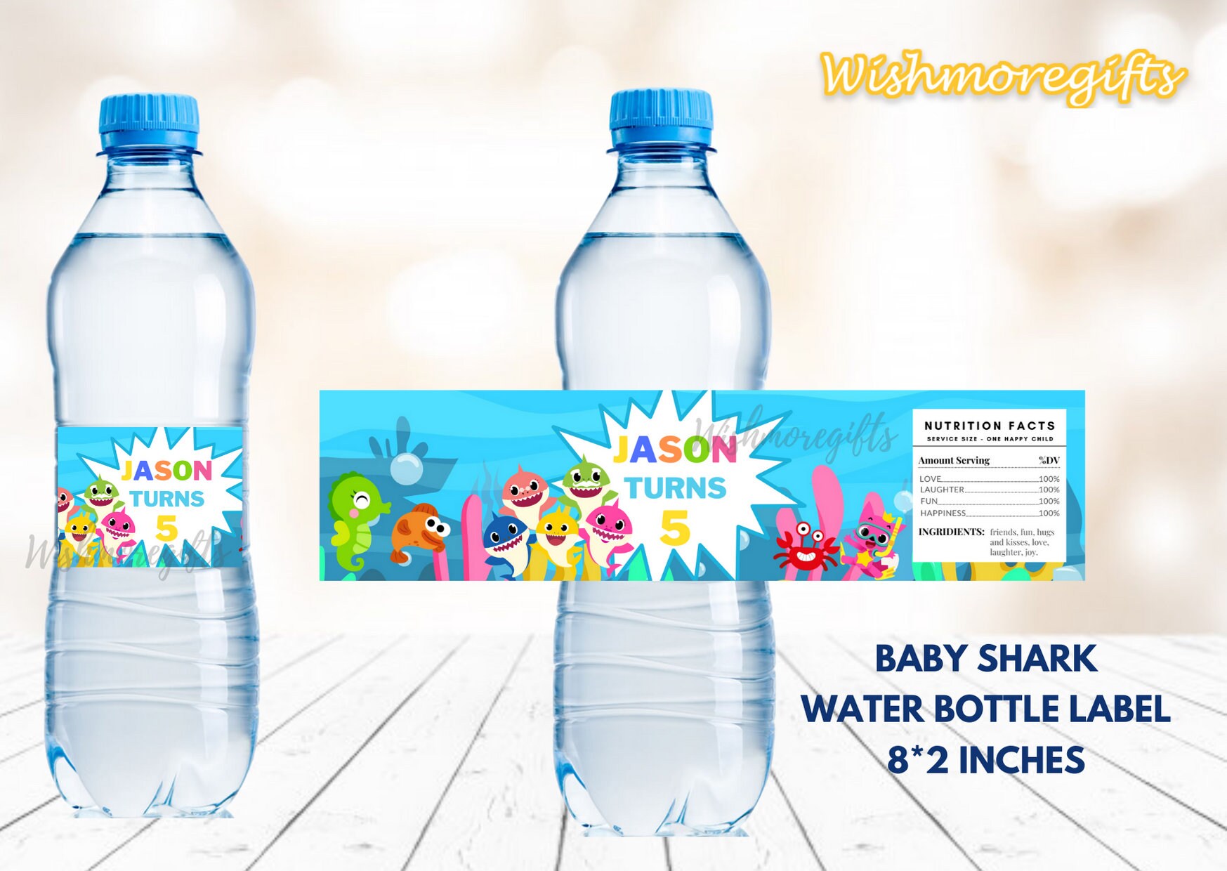 Baby shark bottle label baby shark water bottle label water | Etsy