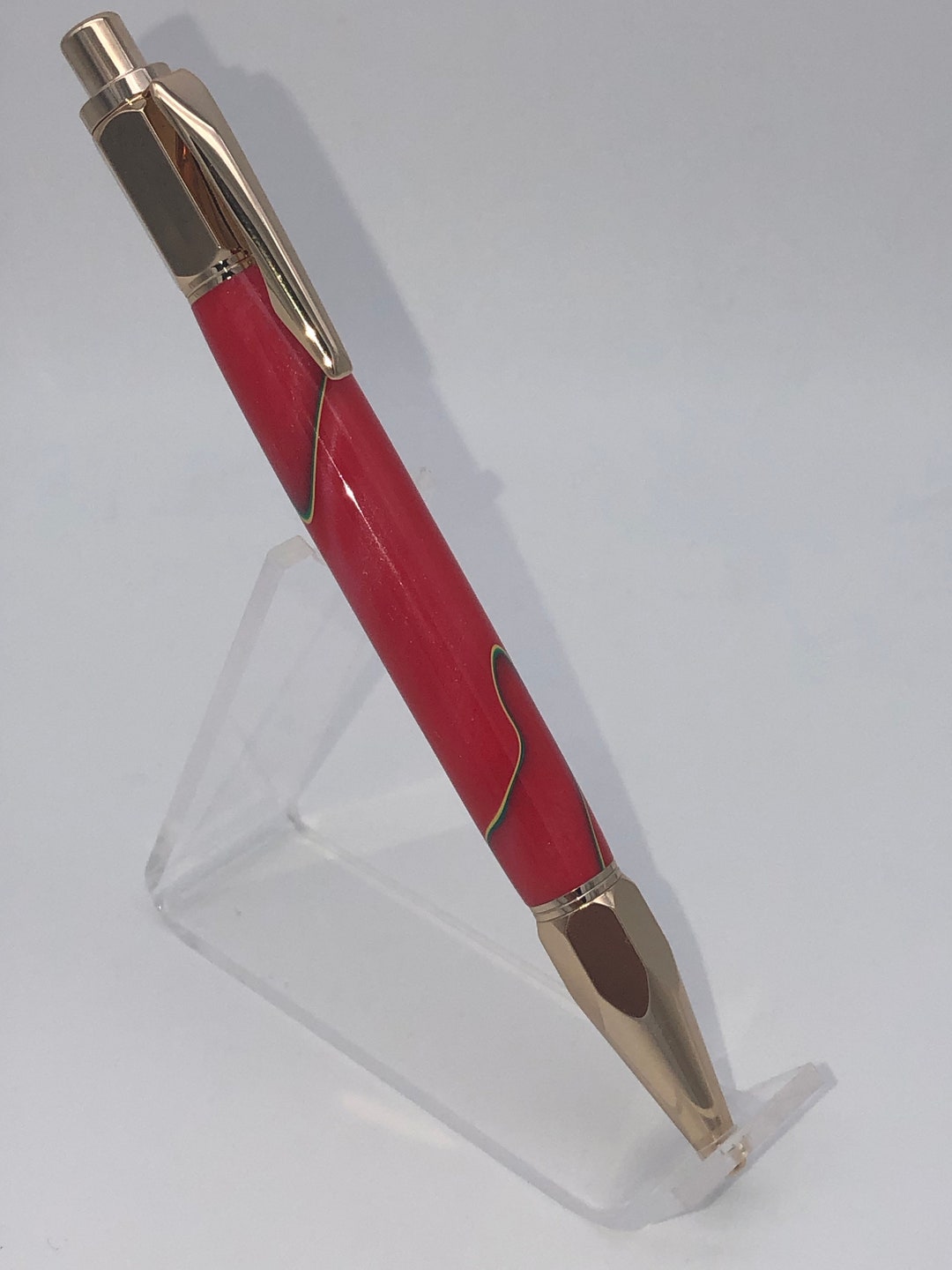 Handmade Pen, Red and Green Click Pen, Acrylic Pen, Unique Gift, Custom ...