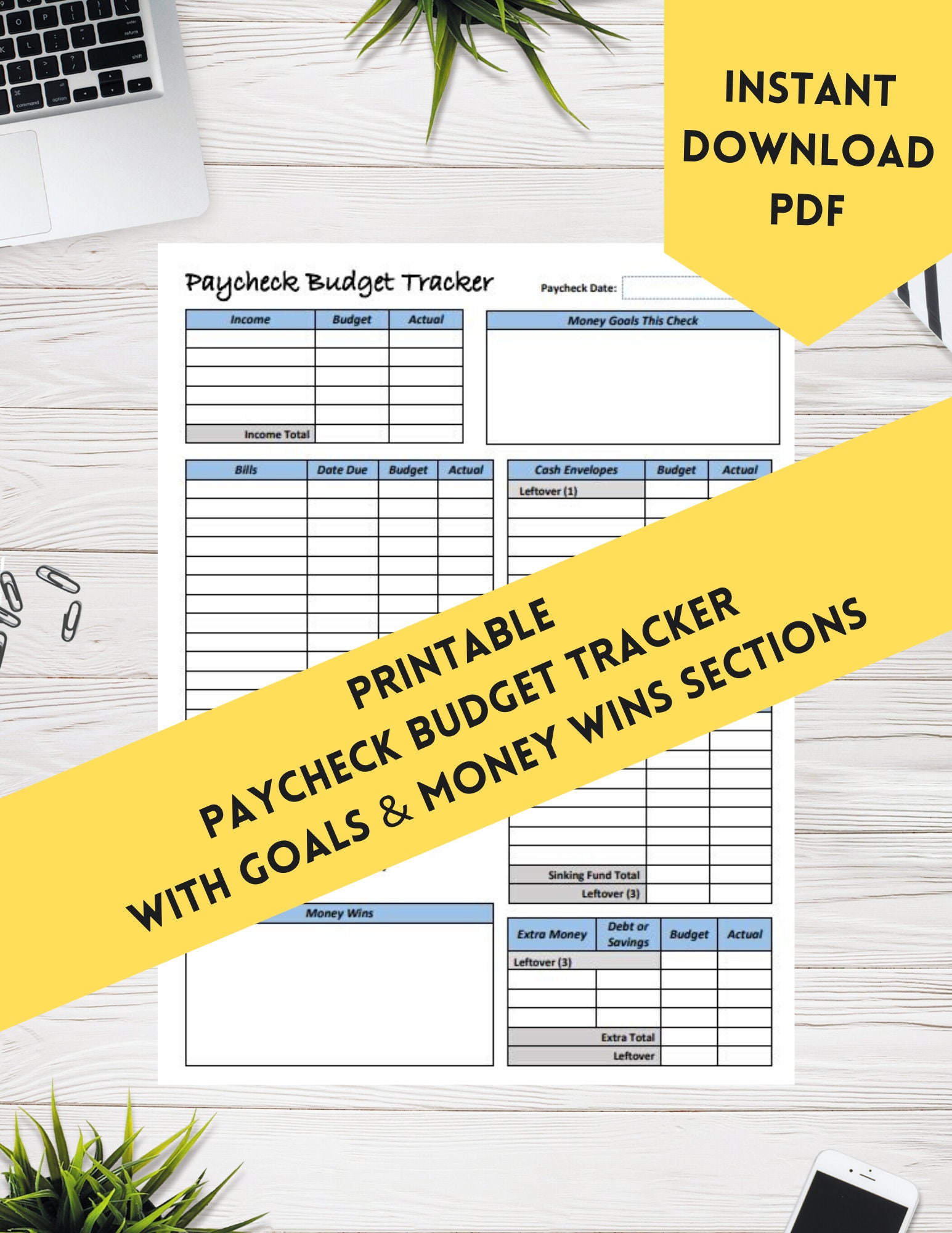 Paycheck Budget Tracker Worksheet Bill Tracker With Goals and Wins ...