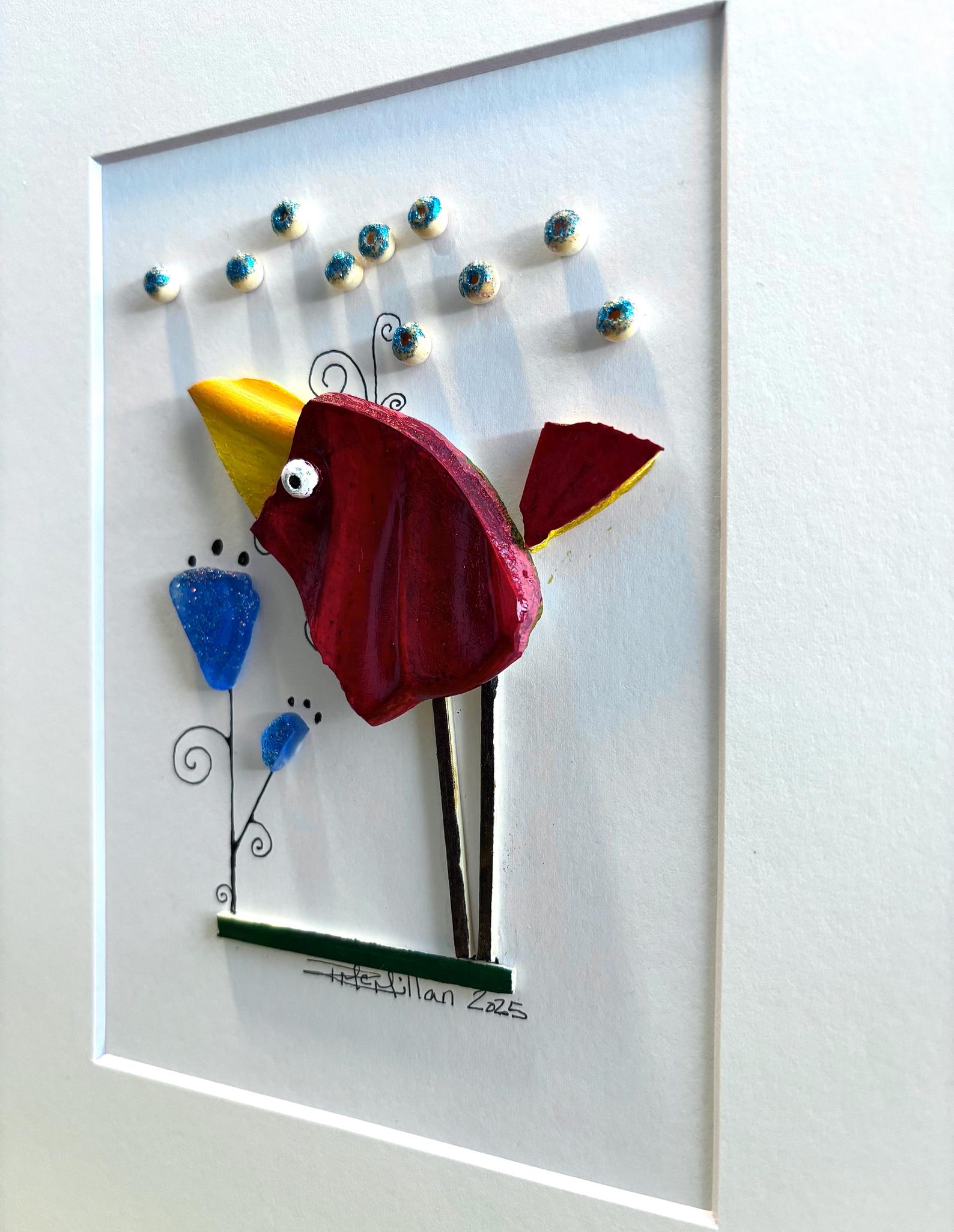 3D Art | Berry Bright Birdie | Red Bird Art | 8x10 Matted - Etsy