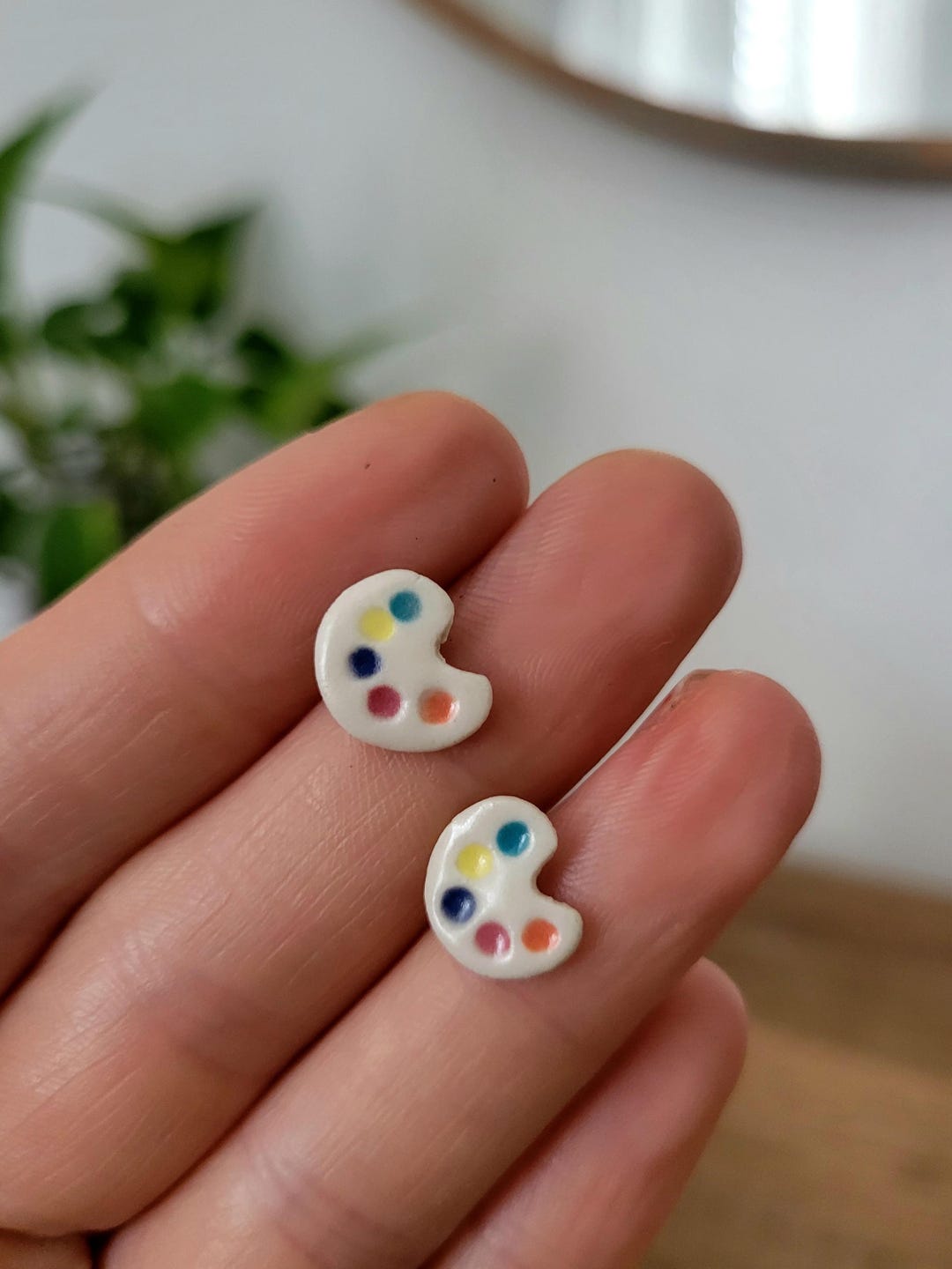 Tiny Paint Pallet Ceramic Stud Earrings with Stainless Steel Posts and ...