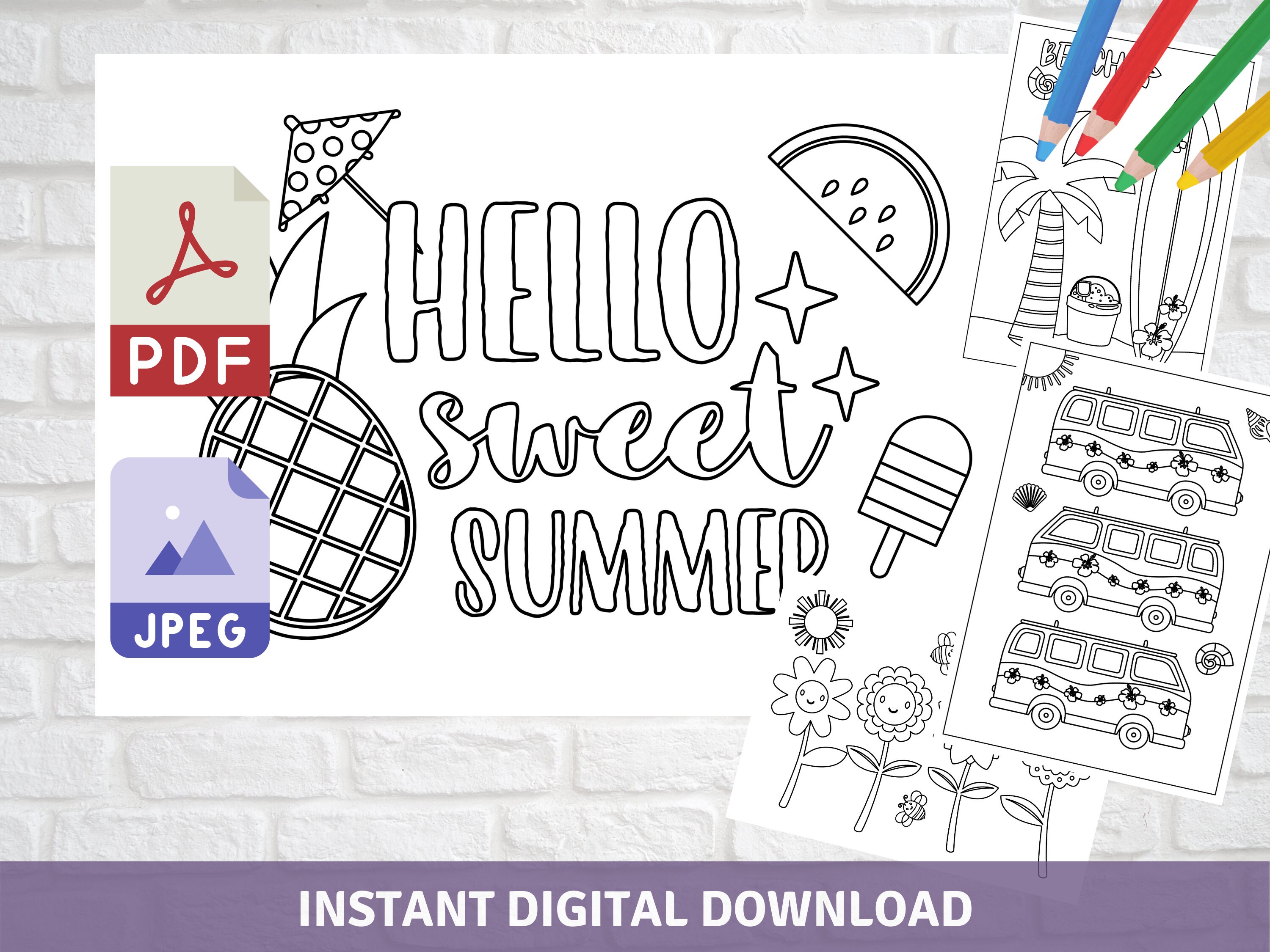 Summer Coloring Pages Pack - Instant Download Summer Printables for ...