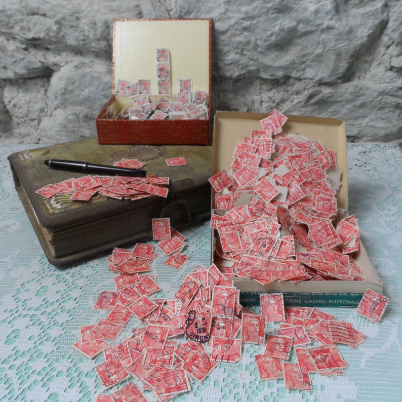 100 French Stamps 15f Used Red Postage Stamps, Vintage Red Marianne ...