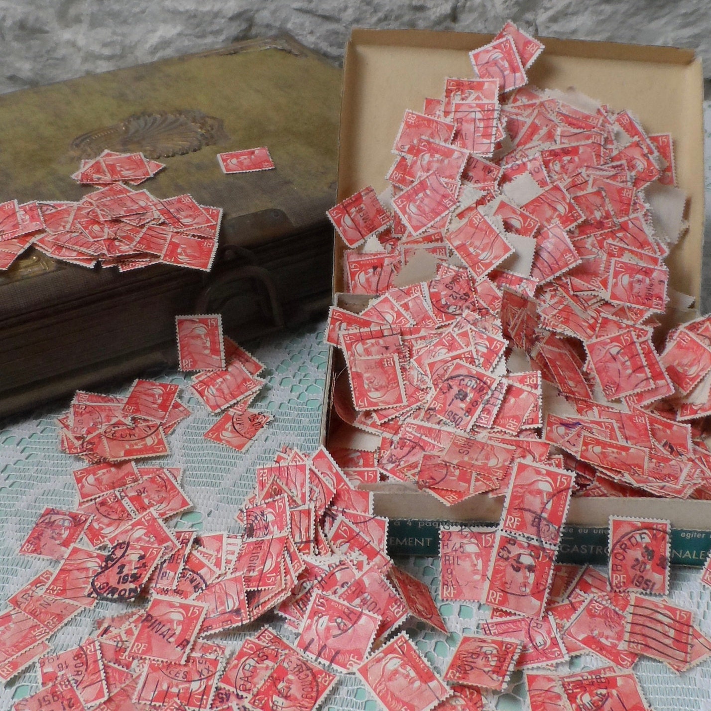 100 French Stamps 15f Used Red Postage Stamps, Vintage Red Marianne ...