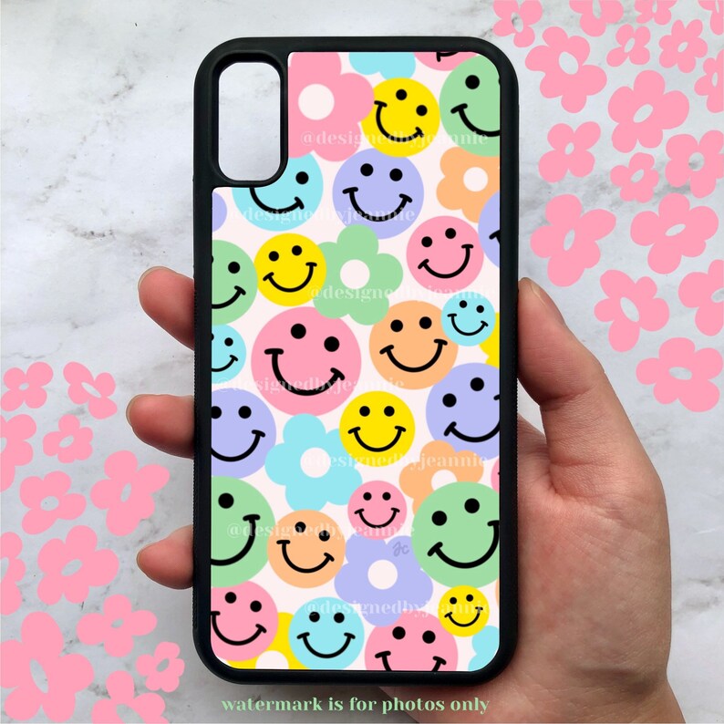 Pastel Smiley Face Phone Case Flowers Rainbow Happy - Etsy
