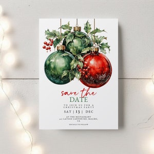 Printable Christmas Save the Date Invitation Printable Red Green Party ...