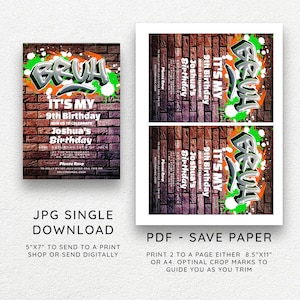 Editable Bruh Birthday Party Invitation for Boys, Graffiti Urban Invite ...