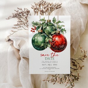 Printable Christmas Save the Date Invitation Printable Red Green Party ...