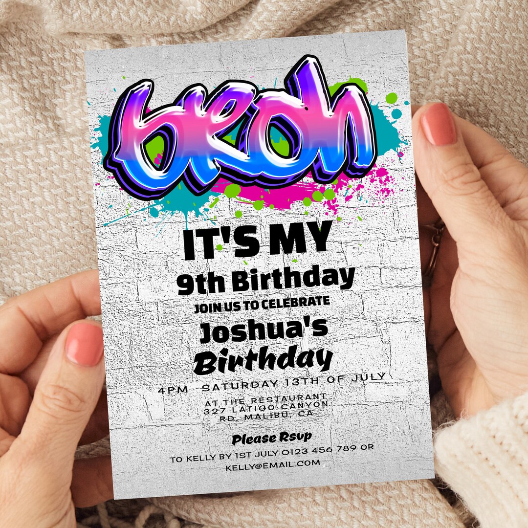 Editable Bruh Birthday Party Invitation for Boys, Graffiti Urban Invite ...