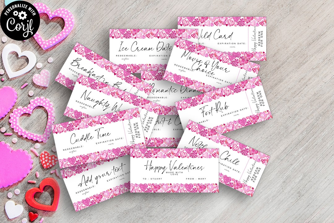 Printable Valentines Coupon Book, Editable Love Coupons, Pink Valentine ...