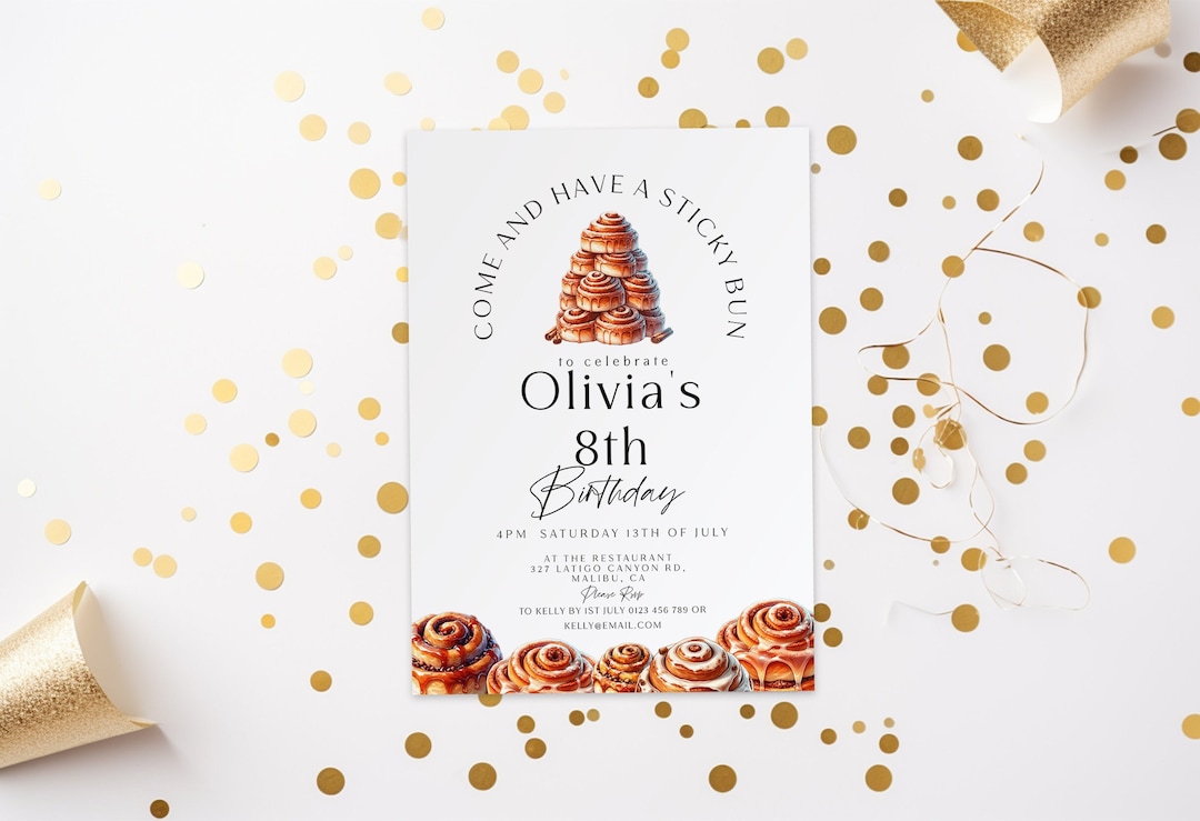 Cinnamon Roll Party Birthday Invitation, Bun Invite, 8th Birthday ...