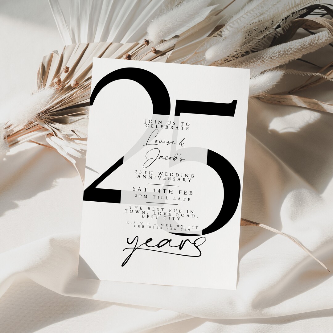 Printable 25th Anniversary Invitation With Photo Reverse, 25th Wedding ...