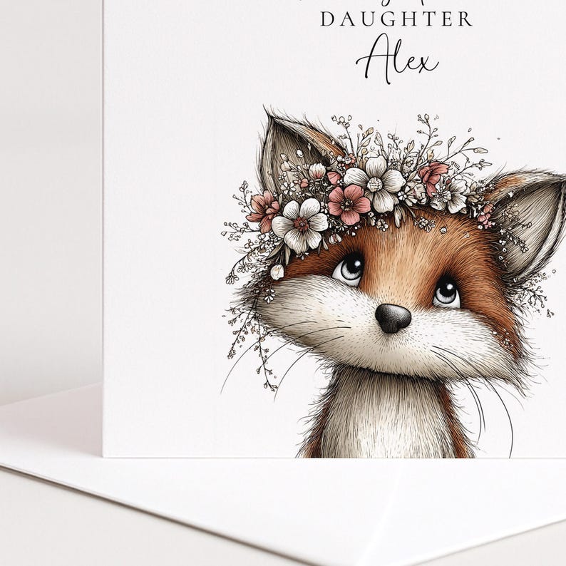 Daughter Birthday Card, Cute Fox Birthday Card, Personalised Daughter ...