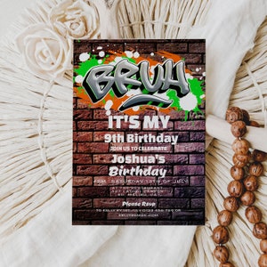 Editable Bruh Birthday Party Invitation for Boys, Graffiti Urban Invite ...