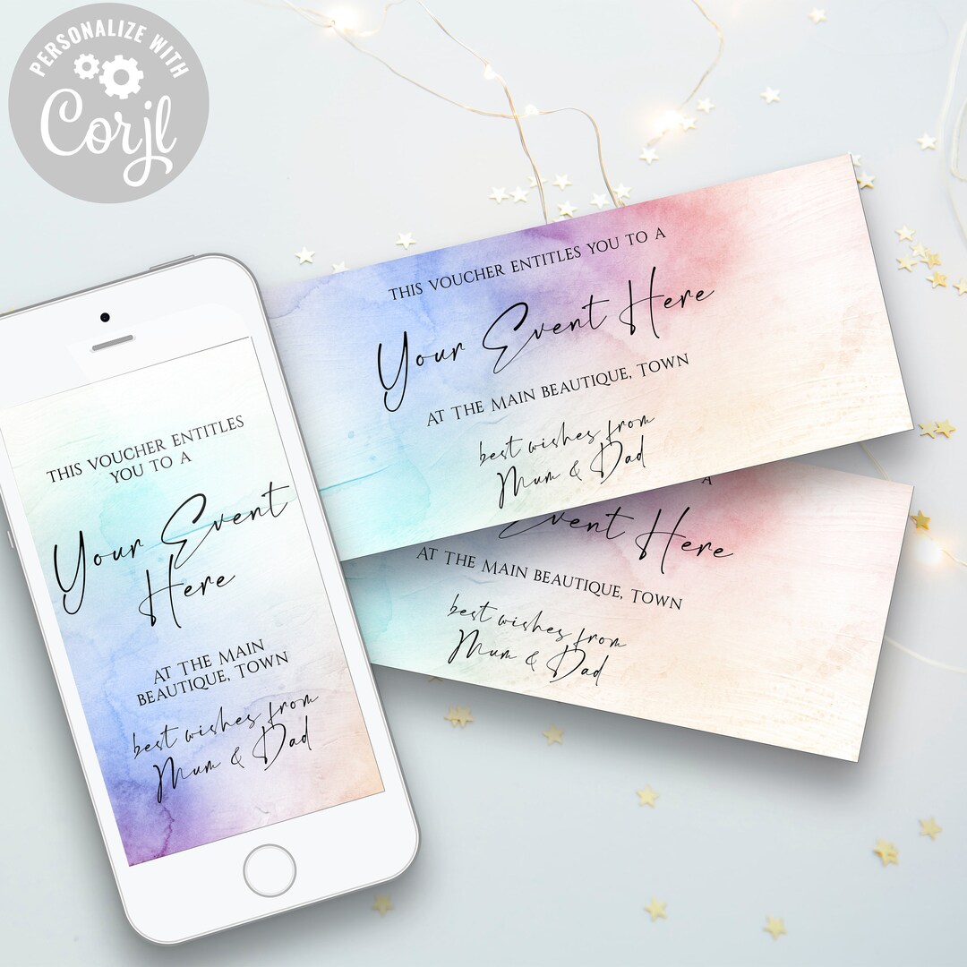 Editable Coupon, Rainbow Voucher Instant Download, Print at Home ...