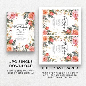 Editable Birthday Invitation, Pink Roses Party Invite Template ...