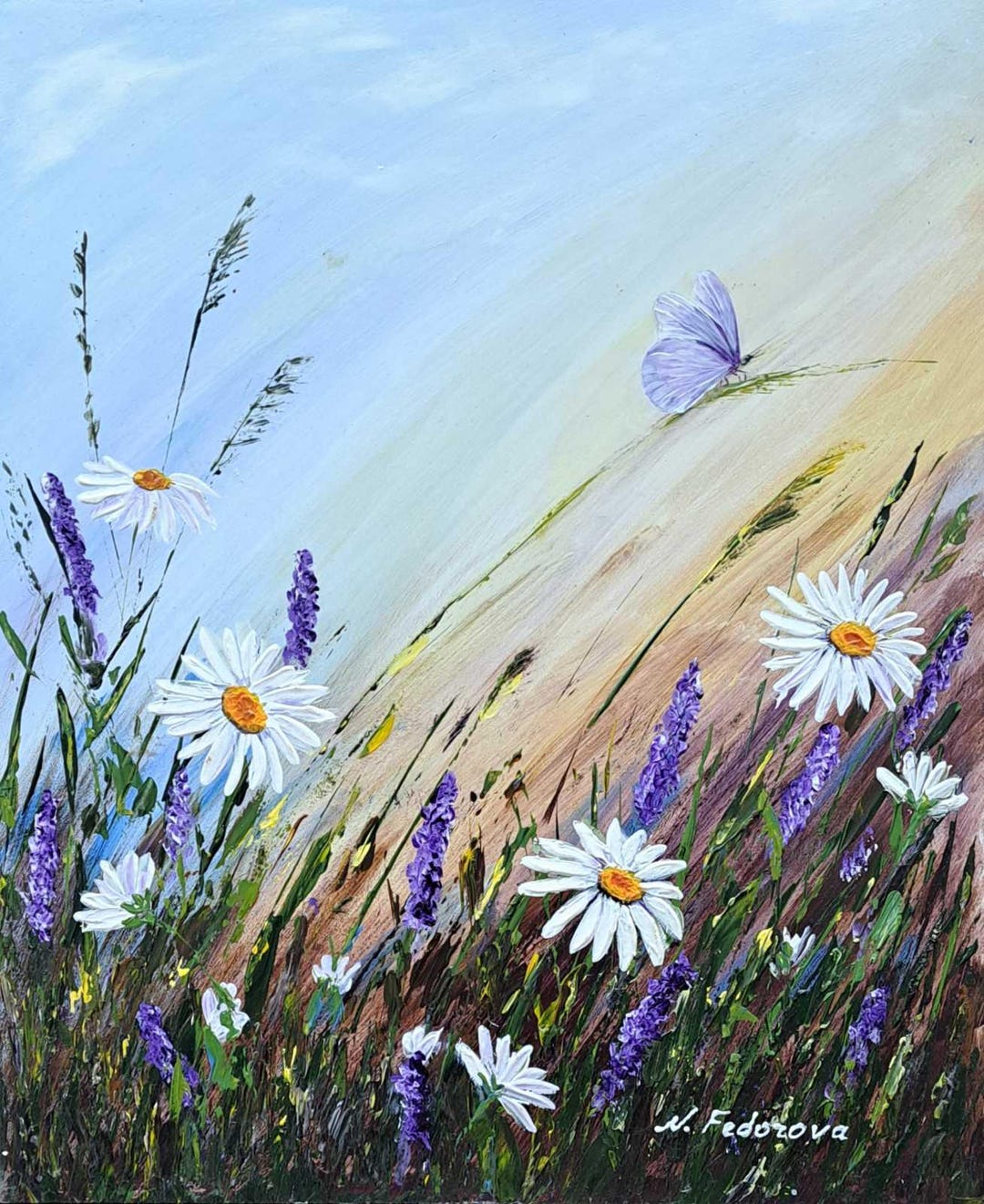 Daisy and Butterfly Painting: Textured Acrylic Flower Art, Summer ...