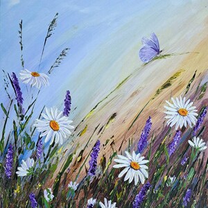 Daisy and Butterfly Painting: Textured Acrylic Flower Art, Summer ...