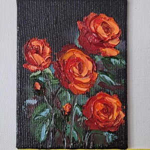 Red Roses Miniature Oil Painting on Canvas Red Roses on a Black ...