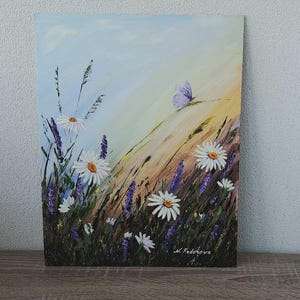 Daisy and Butterfly Painting: Textured Acrylic Flower Art, Summer ...